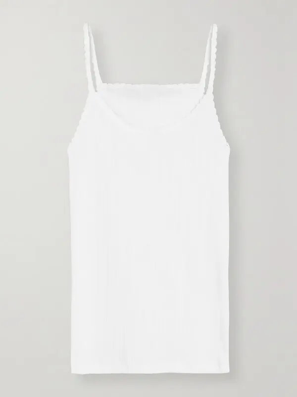 LESET Pointelle-knit Cotton-jersey Tank - White