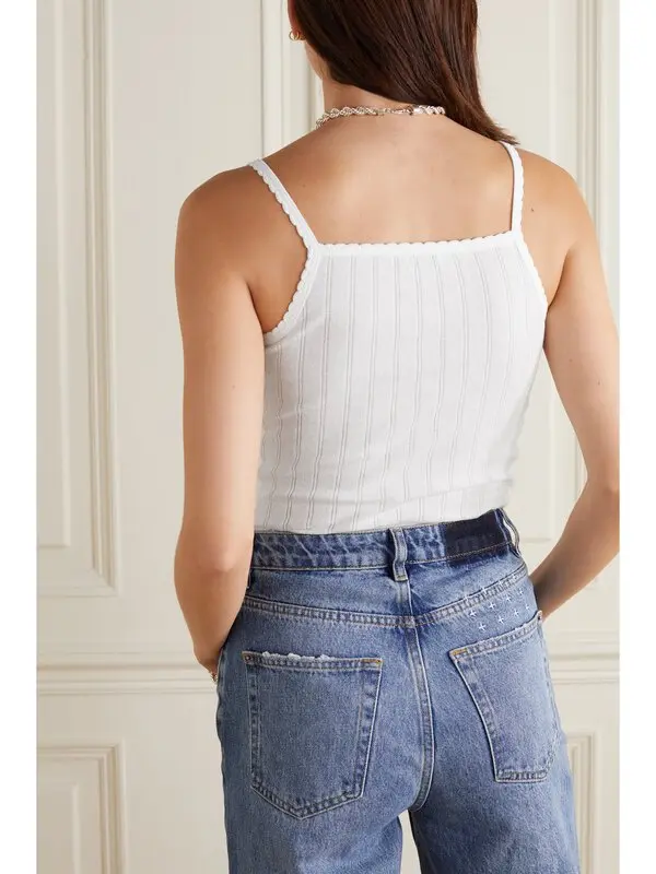LESET Pointelle-knit Cotton-jersey Tank - White