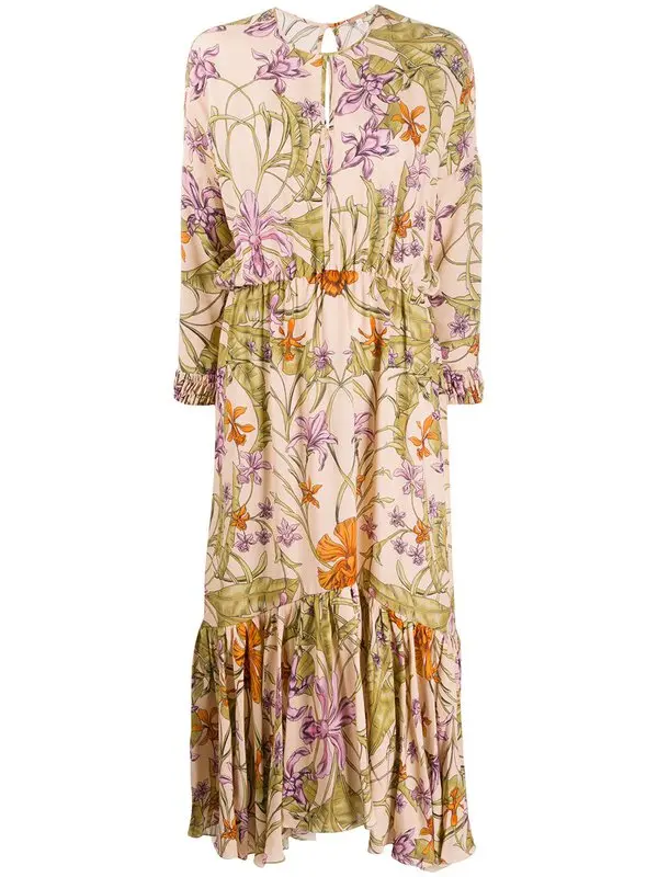 Johanna Ortiz Floral-print Pleated Hem Dress