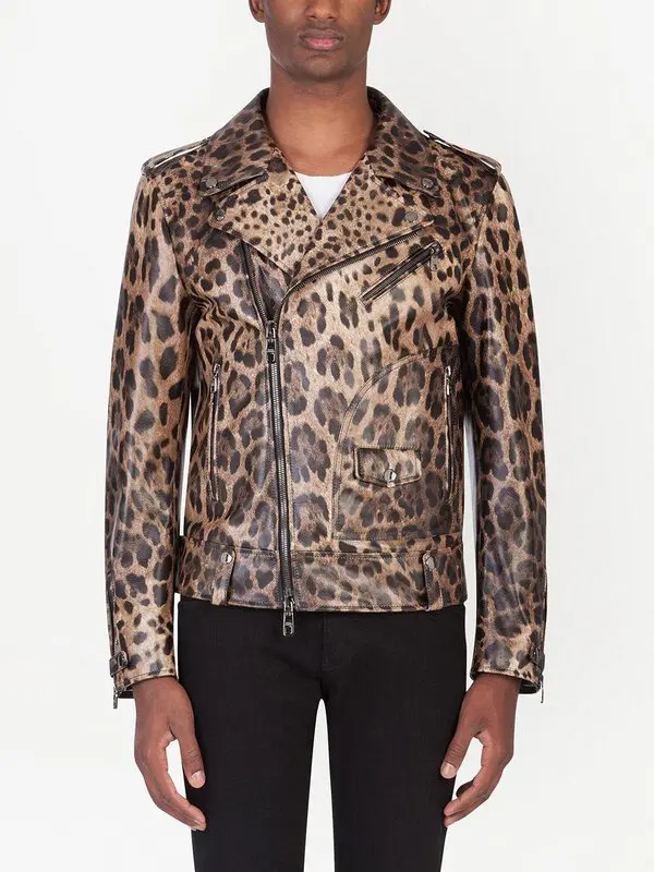 Dolce & Gabbana Leopard Print Leather Biker Jacket