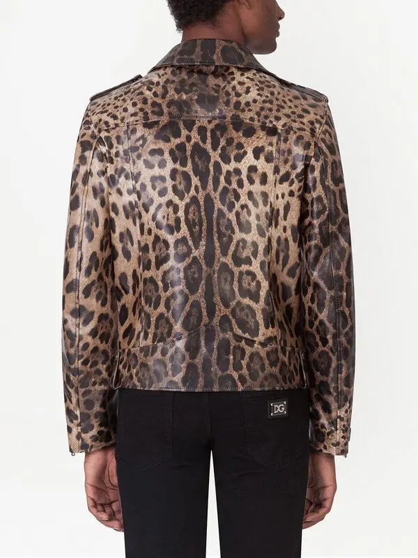 Dolce & Gabbana Leopard Print Leather Biker Jacket