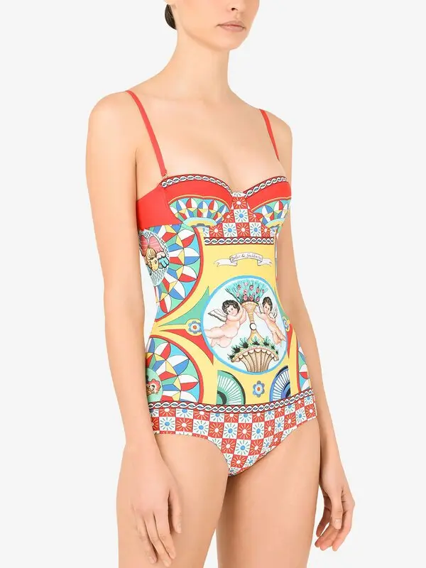 Dolce & Gabbana Carretto-print Balconette Swimsuit - Red