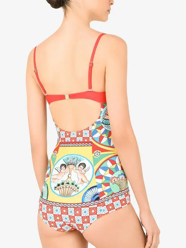 Dolce & Gabbana Carretto-print Balconette Swimsuit - Red