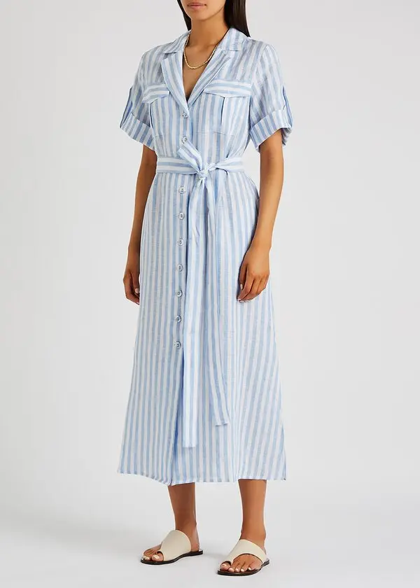 Evi Grintela Blue Striped Linen Shirt Dress In Blue And White - 50% Off |  Editorialist