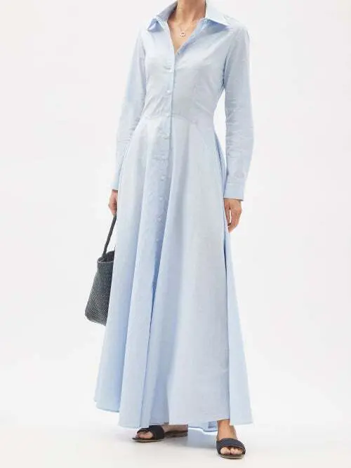 knee length dresses for ladies Shirt Dress With Pleated Front in White – Evi Grintela main image 1