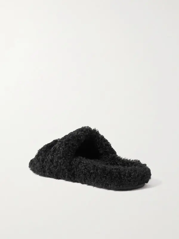 Balenciaga Furry Logo-embroidered Faux Shearling Slides - Black