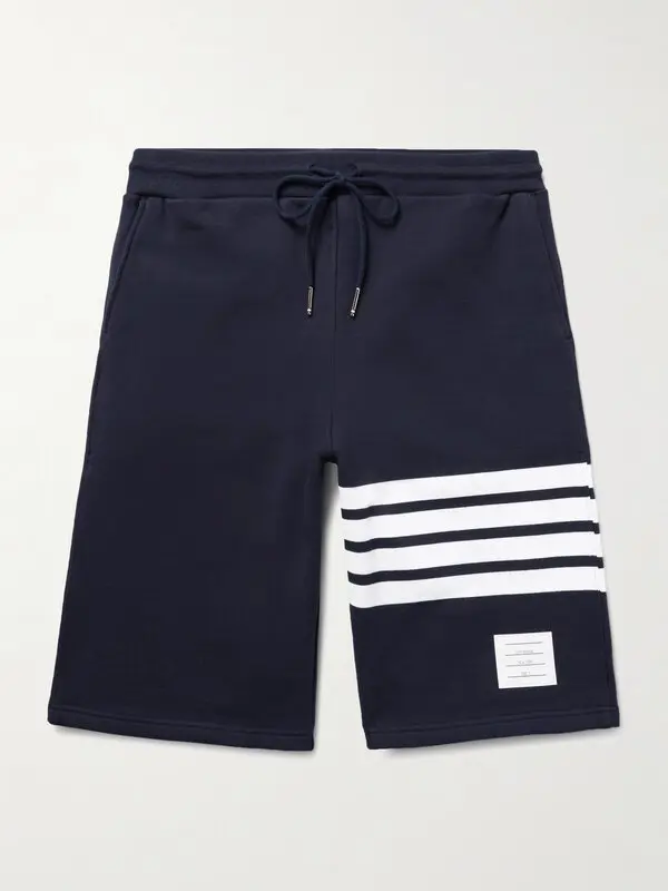 Thom Browne Striped Loopback Cotton-jersey Shorts - Blue
