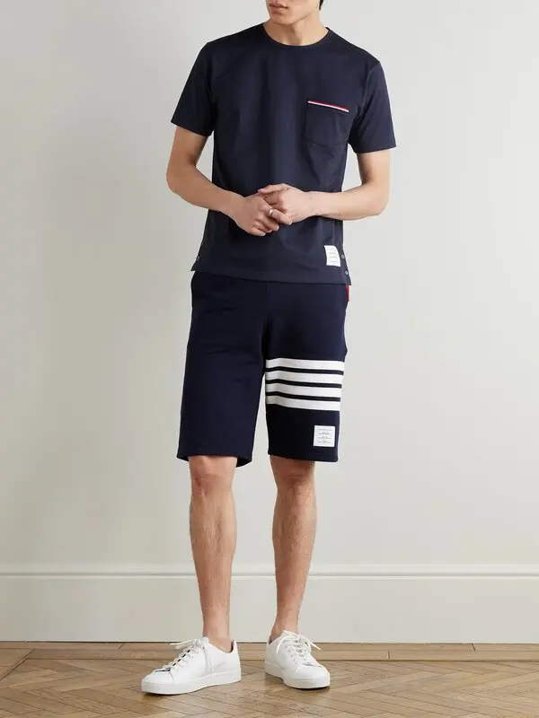 Thom Browne Striped Loopback Cotton-jersey Shorts - Blue