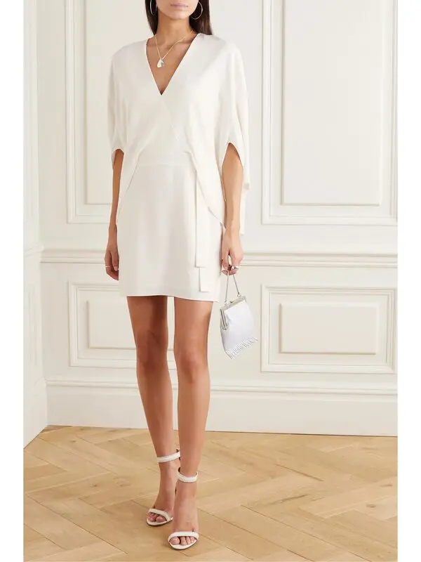 Halston Cape-effect Draped Crepe Mini Dress
