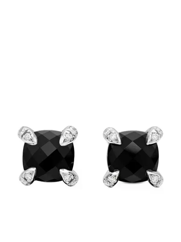 David Yurman Sterling Silver Petite Chatelaine Onyx And Diamond Stud Earrings - Black