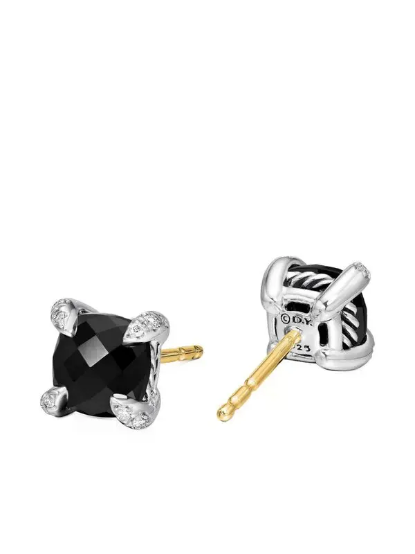 David Yurman Sterling Silver Petite Chatelaine Onyx And Diamond Stud Earrings - Black