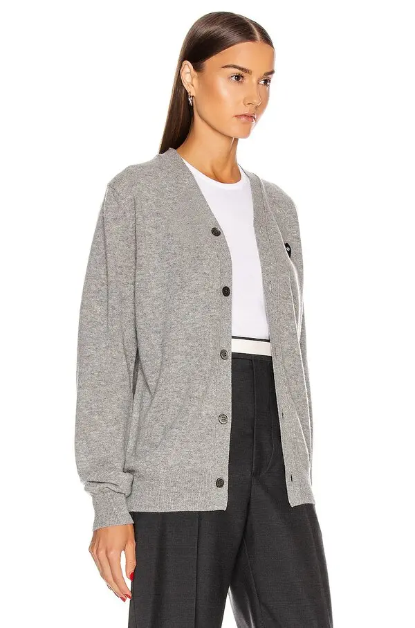 Play Comme Des Garcon Wool Cardigan With Heart Emblem - Light Gray