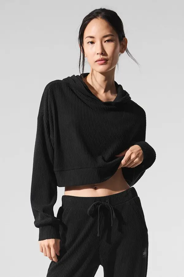 Alo Yoga Cropped Shrug It Off Hoodie - Black | Editorialist