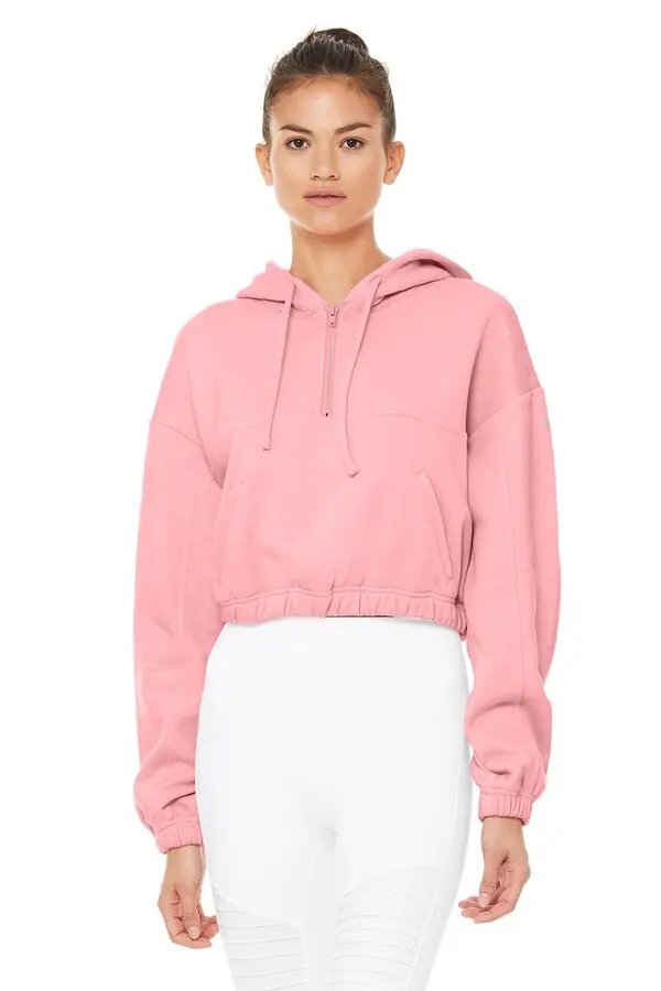 Alo Yoga Stadium Half Zip Hoodie In Macaron Pink - 40% Off | Editorialist