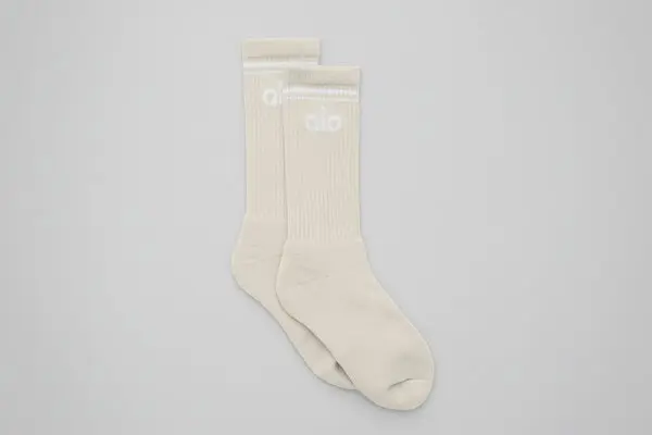Alo Yoga Throwback Crew Socks - Bone/white