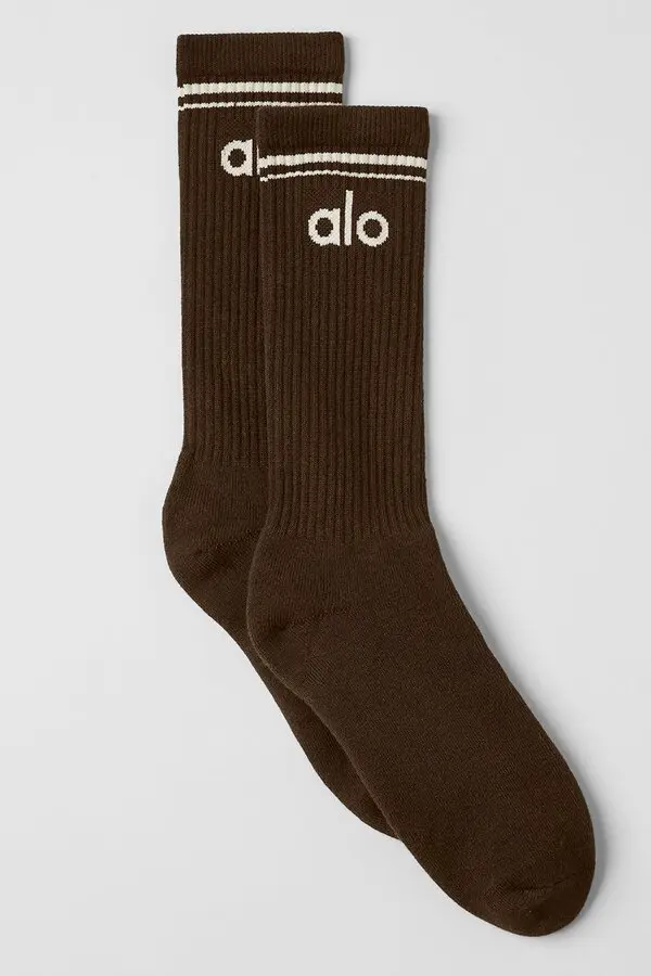 Alo Yoga Throwback Crew Socks - Espresso/bone