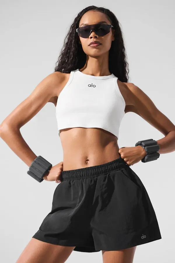 Alo Yoga Aspire Cropped Ribbed Tank Top - White/black