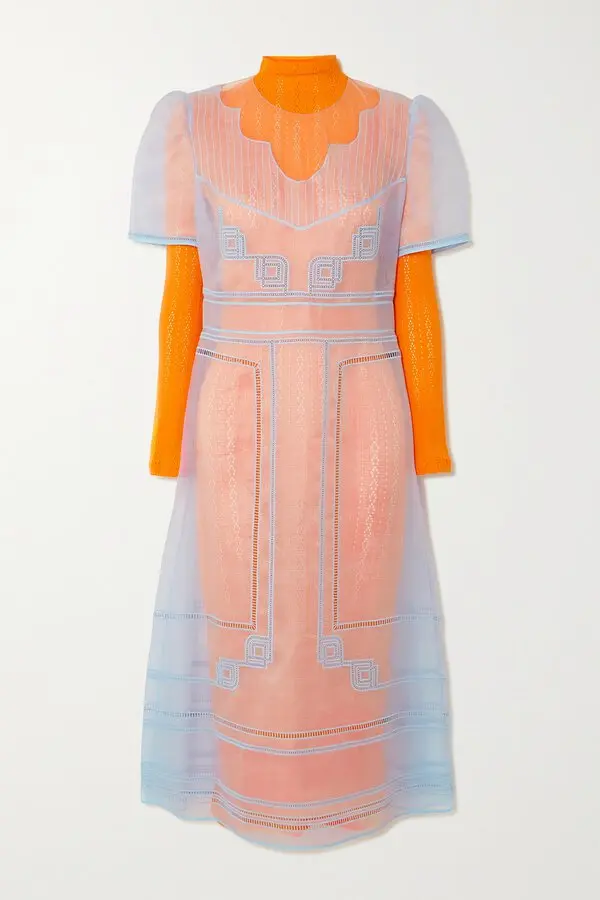 fendi organza dress Fendi Layered Embroidered Silk-Organza And Pointelle-Knit Dress In Blue -  70% Off