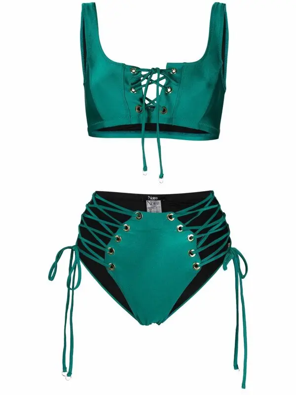 NOIRE SWIMWEAR Lattice-strap Metallic Bikini Set - Green
