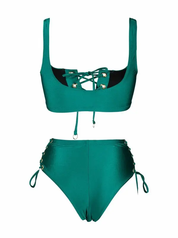NOIRE SWIMWEAR Lattice-strap Metallic Bikini Set - Green