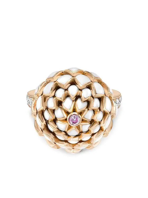 PRAGNELL 18kt Yellow Gold Diamond And Enamel Ring - Pink