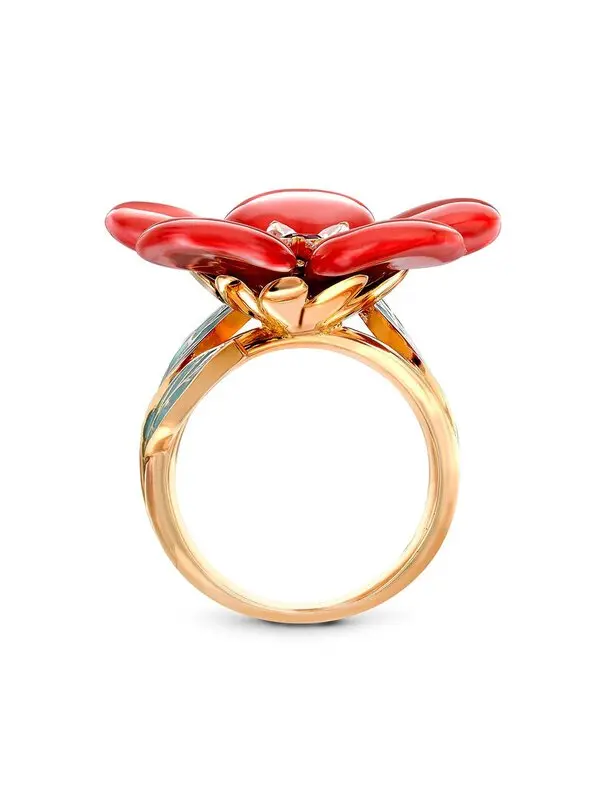 PRAGNELL 18kt Yellow Wildflower Ring With Ruby And Diamonds