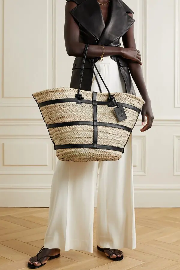 Altuzarra Watermill Large Leather-Trimmed Raffia Tote In