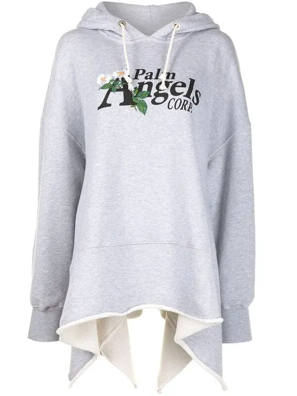 Palm Angels Logo-print Handkerchief Hem Hoodie - Grey