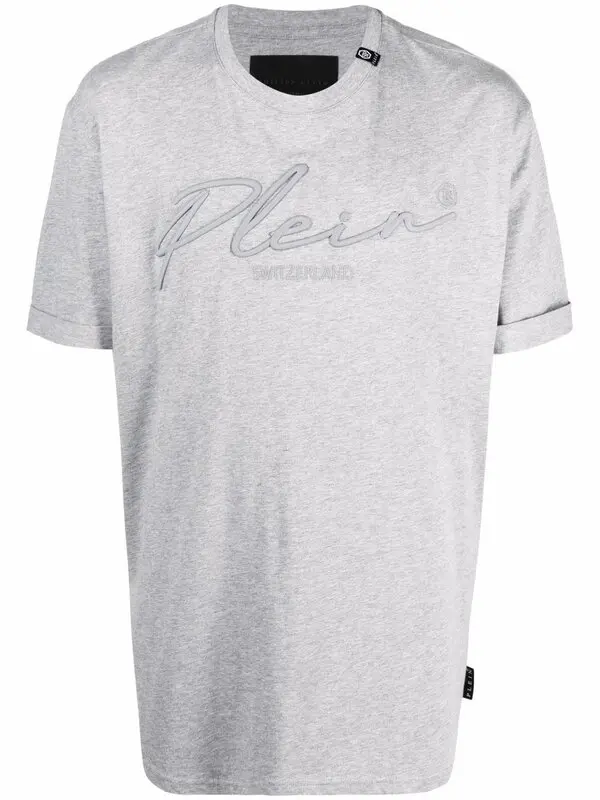 Philipp Plein Logo-embroidered Cotton T-shirt - Grey