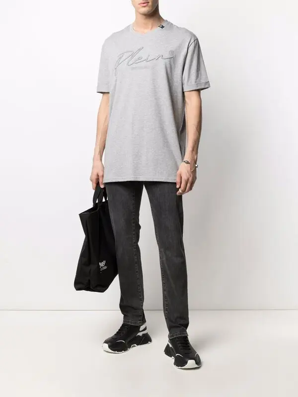 Philipp Plein Logo-embroidered Cotton T-shirt - Grey