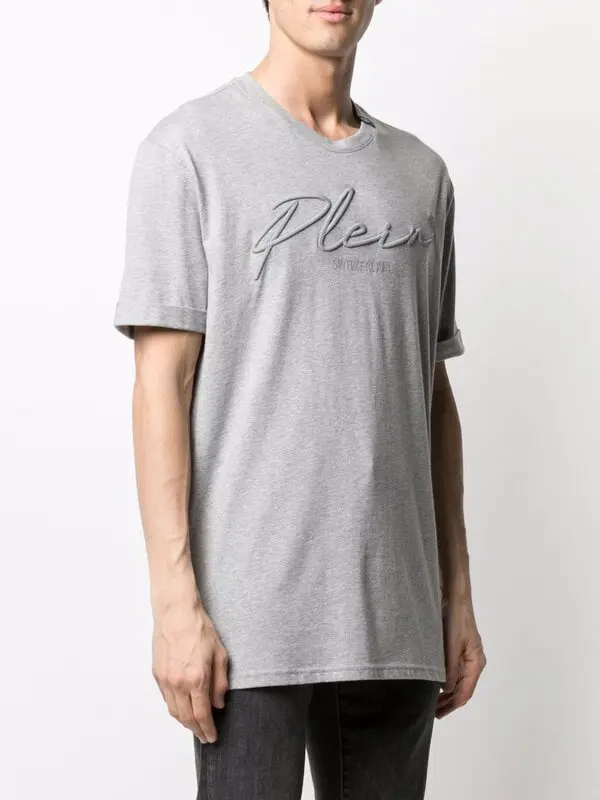 Philipp Plein Logo-embroidered Cotton T-shirt - Grey