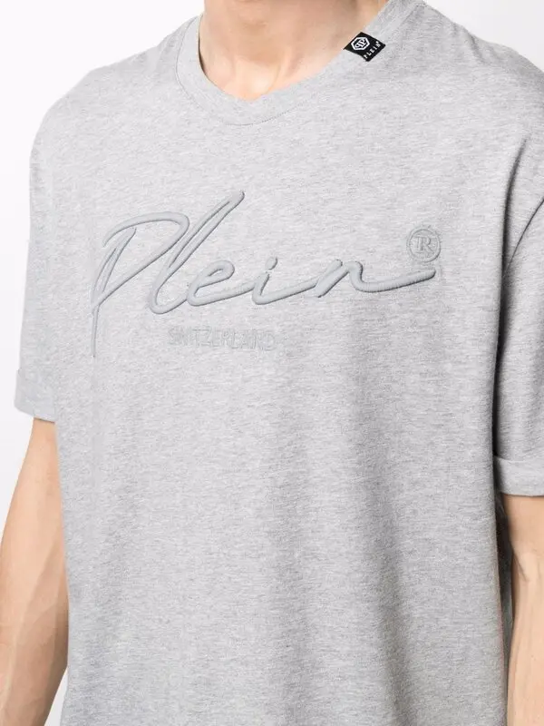 Philipp Plein Logo-embroidered Cotton T-shirt - Grey