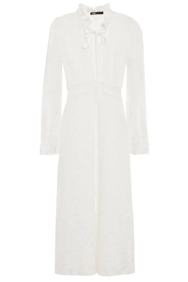 Maje Ruffled Corded Lace Midi Dress In Ecru - 60% Off | Editorialist