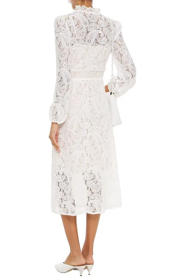 Maje Ruffled Corded Lace Midi Dress In Ecru - 60% Off | Editorialist