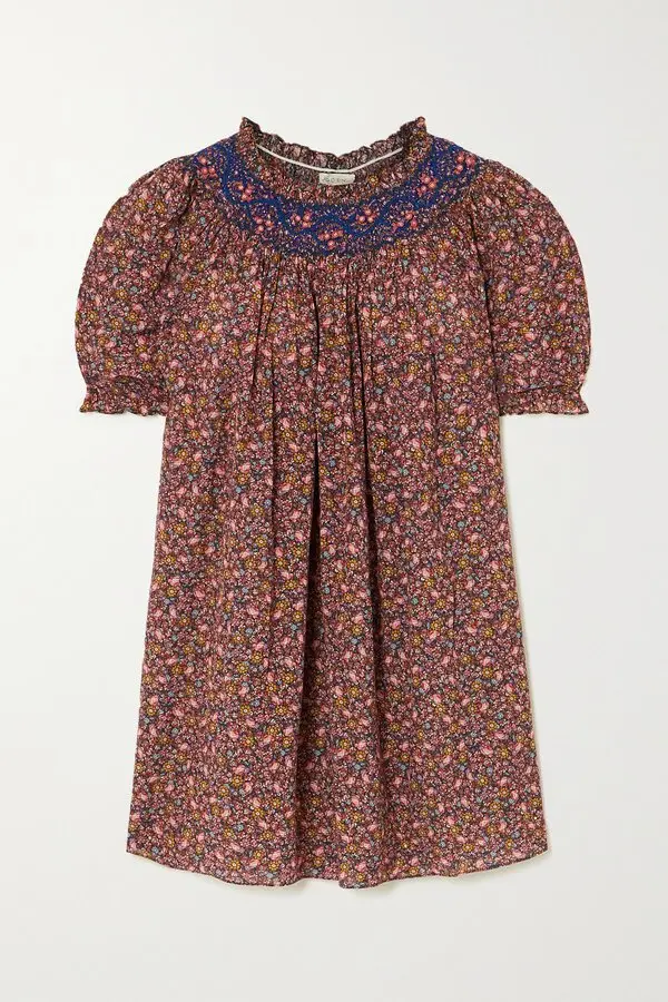 DÔEN Odessa Smocked Floral-print Organic Cotton-blend Mini Dress