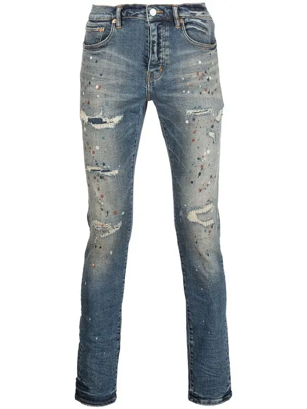 PURPLE BRAND Paint-splatter Distressed-effect Jeans