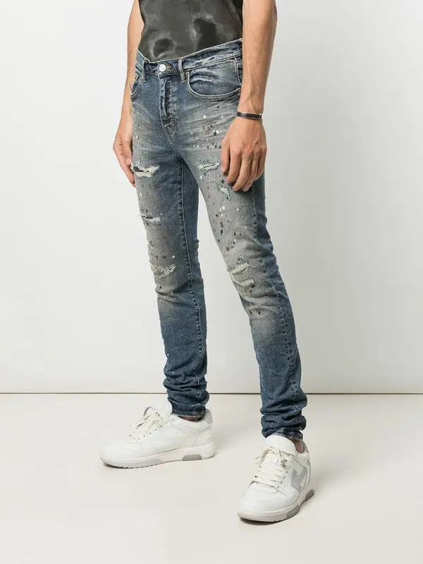 PURPLE BRAND Paint-splatter Distressed-effect Jeans