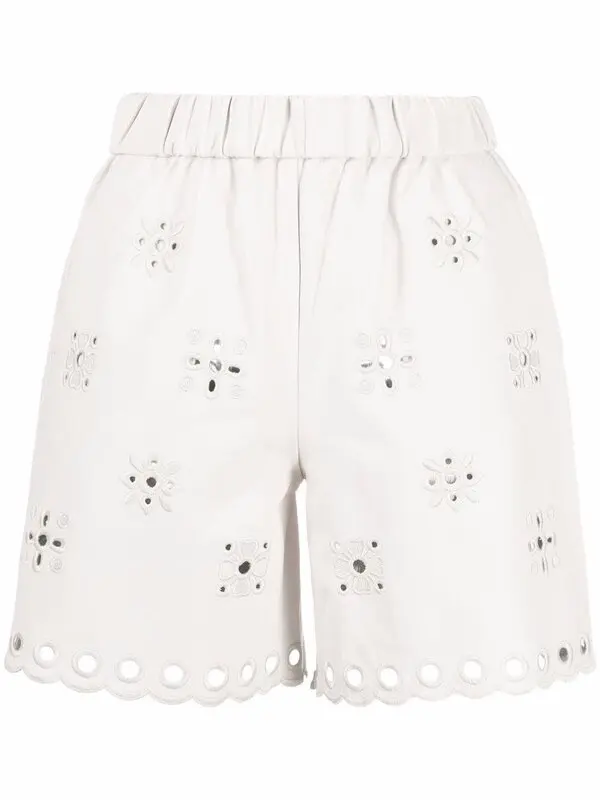 Red Valentino Broderie Lambskin Shorts