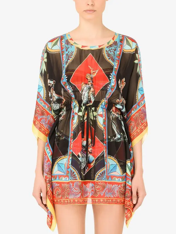 Dolce & Gabbana Carretto-print Chiffon Kaftan - Black