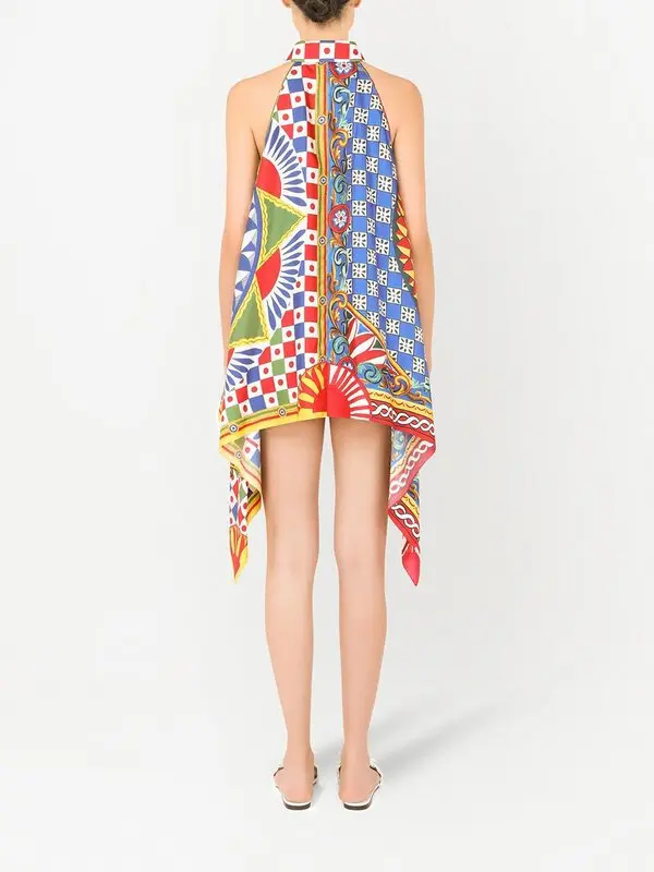 Dolce & Gabbana Carretto-print Twill Halterneck Top