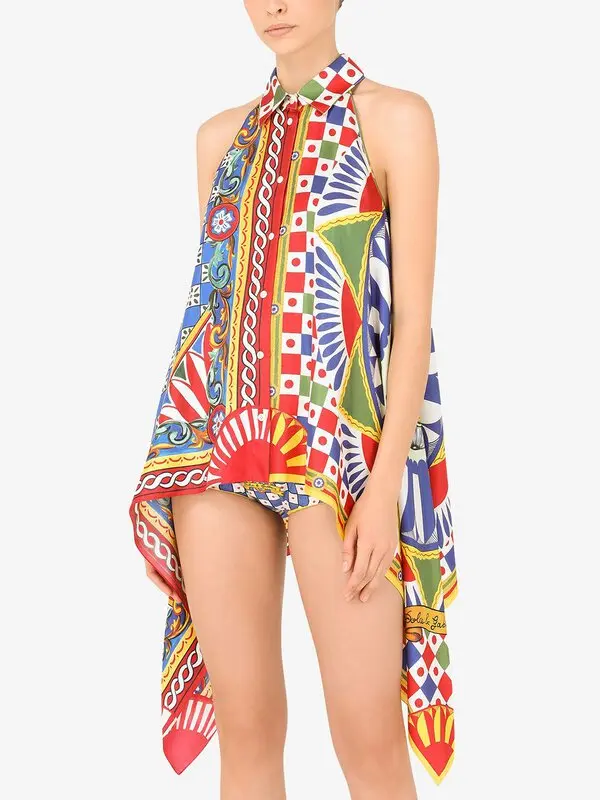 Dolce & Gabbana Carretto-print Twill Halterneck Top