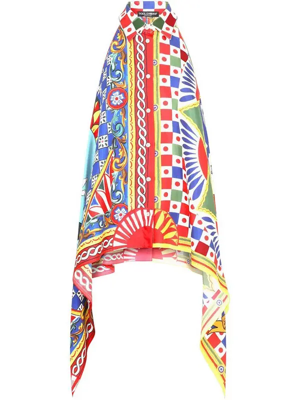 Dolce & Gabbana Carretto-print Twill Halterneck Top