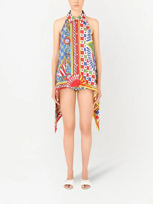 Dolce & Gabbana Carretto-print Twill Halterneck Top