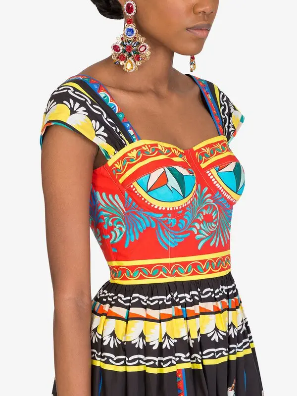 Dolce & Gabbana Carretto-print Bustier Midi Dress