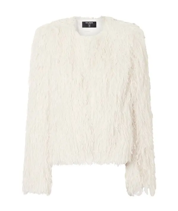 Balmain Fringed Tweed Jacket - White