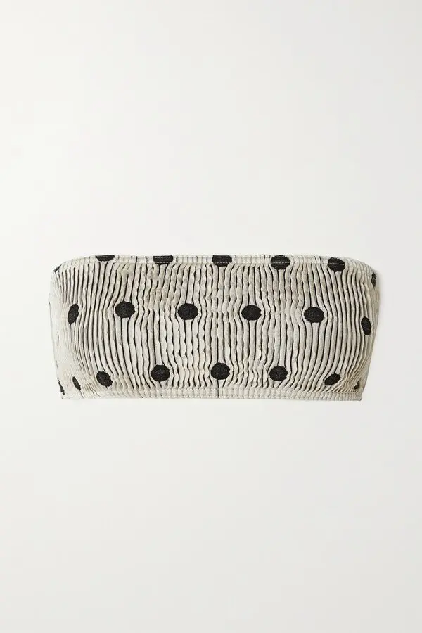 LESLIE AMON Carla Polka-dot Seersucker Bandeau Bikini Top