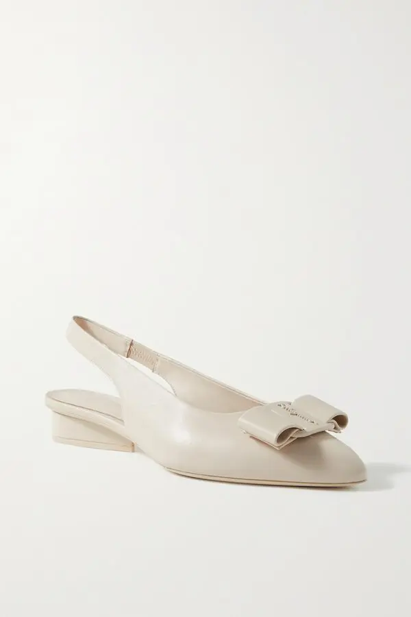 FERRAGAMO Viva Bow-embellished Leather Slingback Point-toe Pumps