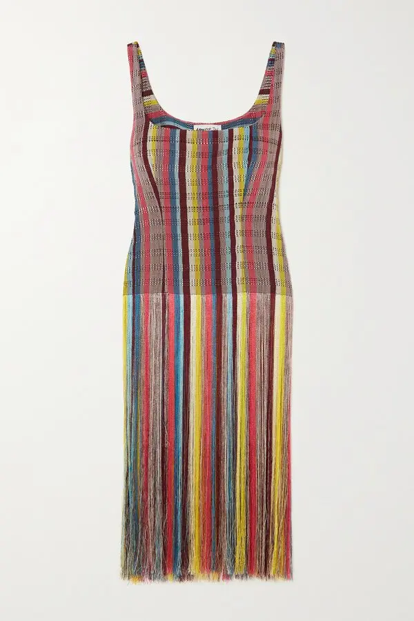 KENNETH IZE Fringed Striped Woven Top