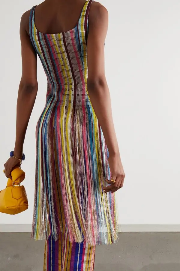 KENNETH IZE Fringed Striped Woven Top