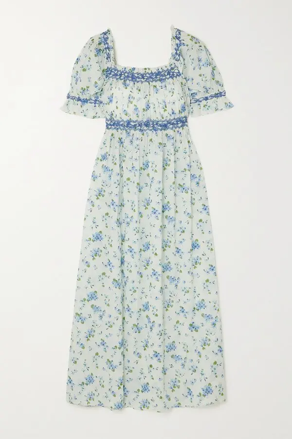 DEn Eclipse Embroidered Floral-Print Organic Cotton-Voile Midi Dress In  Ecru - 40% Off | Editorialist